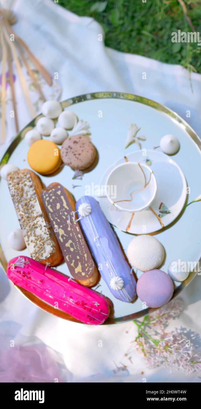 A top view on colored pastries Stock Photo - Alamy