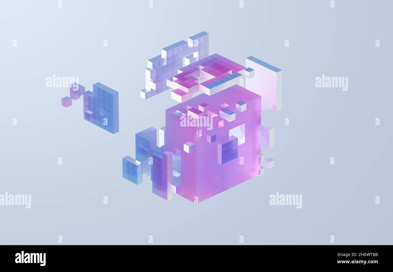 Translucent gradients cubes and materials, 3d rendering. Computer ...