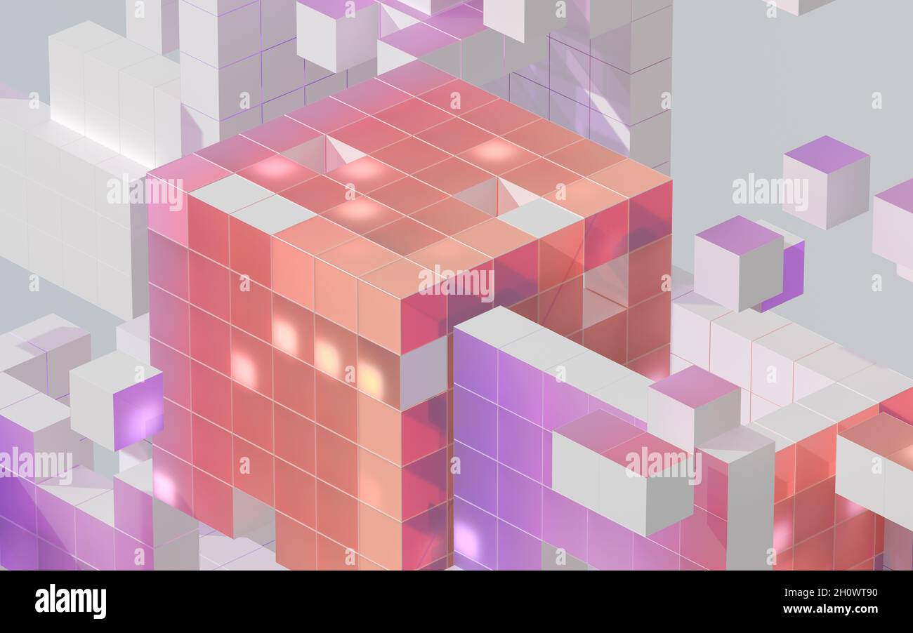 Translucent gradients cubes and materials, 3d rendering. Computer ...