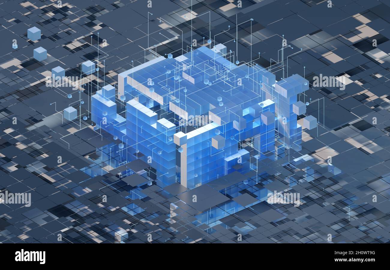 Translucent gradients cubes and materials, 3d rendering. Computer ...