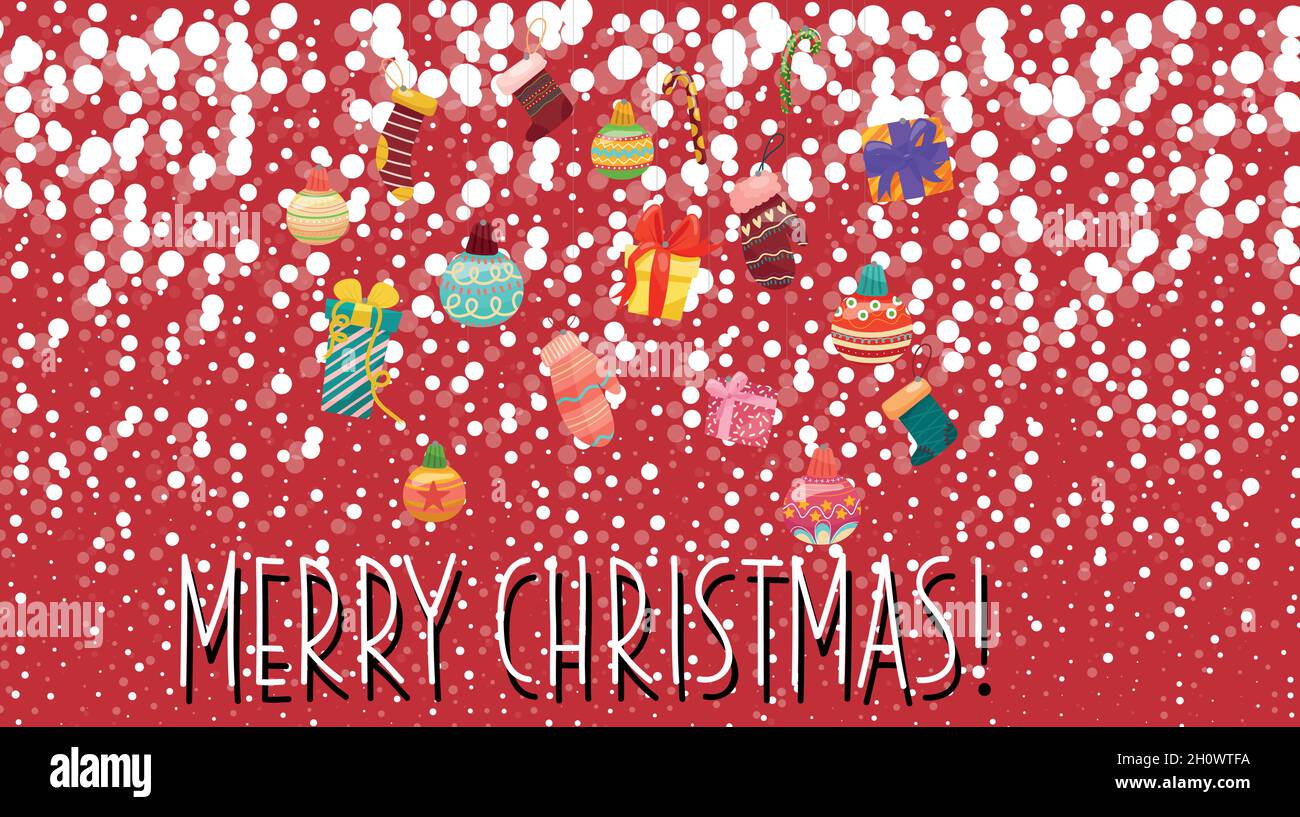 Christmas background with white snowflakes on red background. Gift rain ...