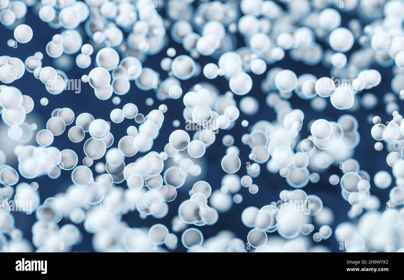 Colored particles with blue background, 3d rendering. Computer digital ...