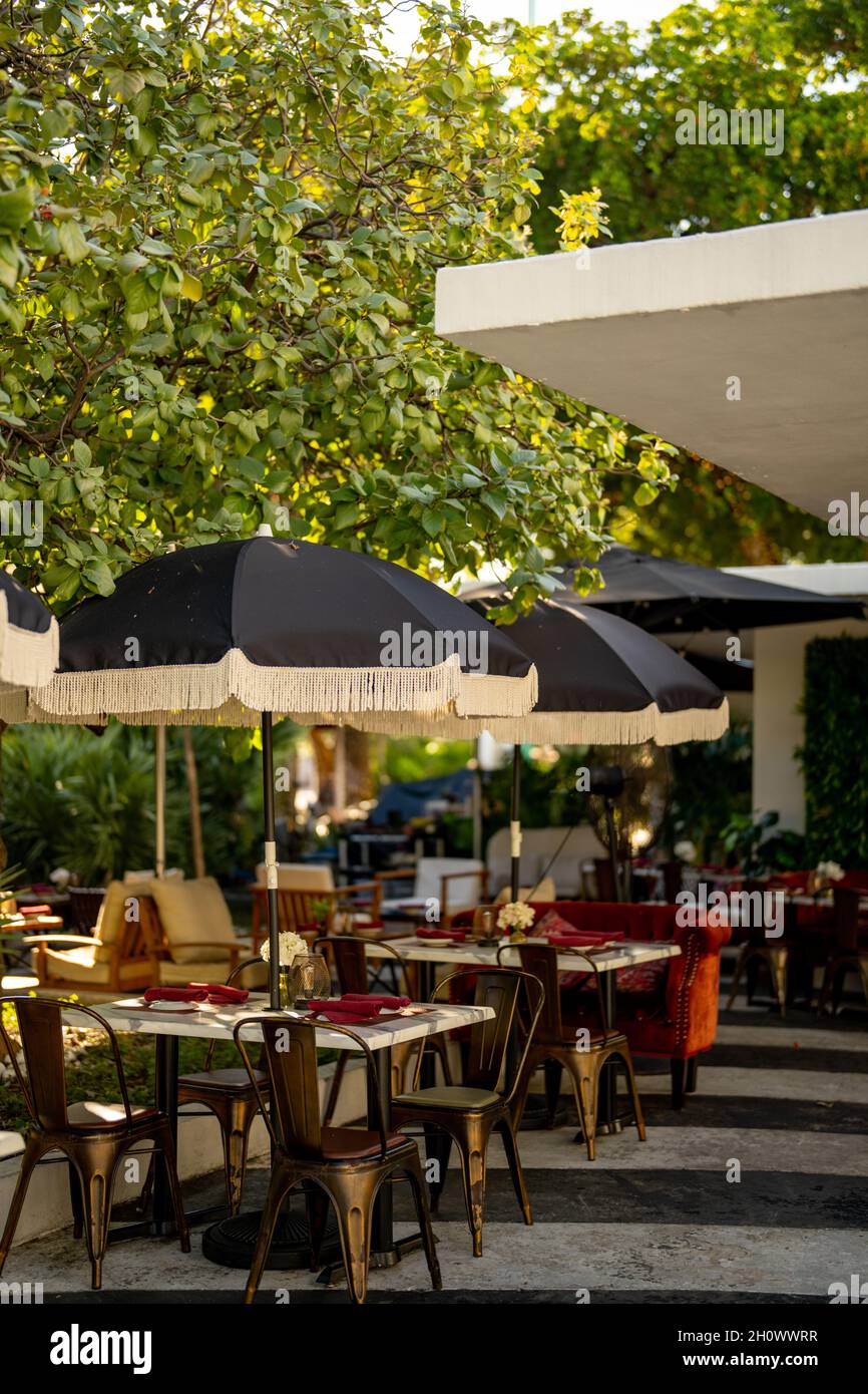 Restaurant tables on Lincoln Road Mall Miami Beach FL USA Stock Photo ...