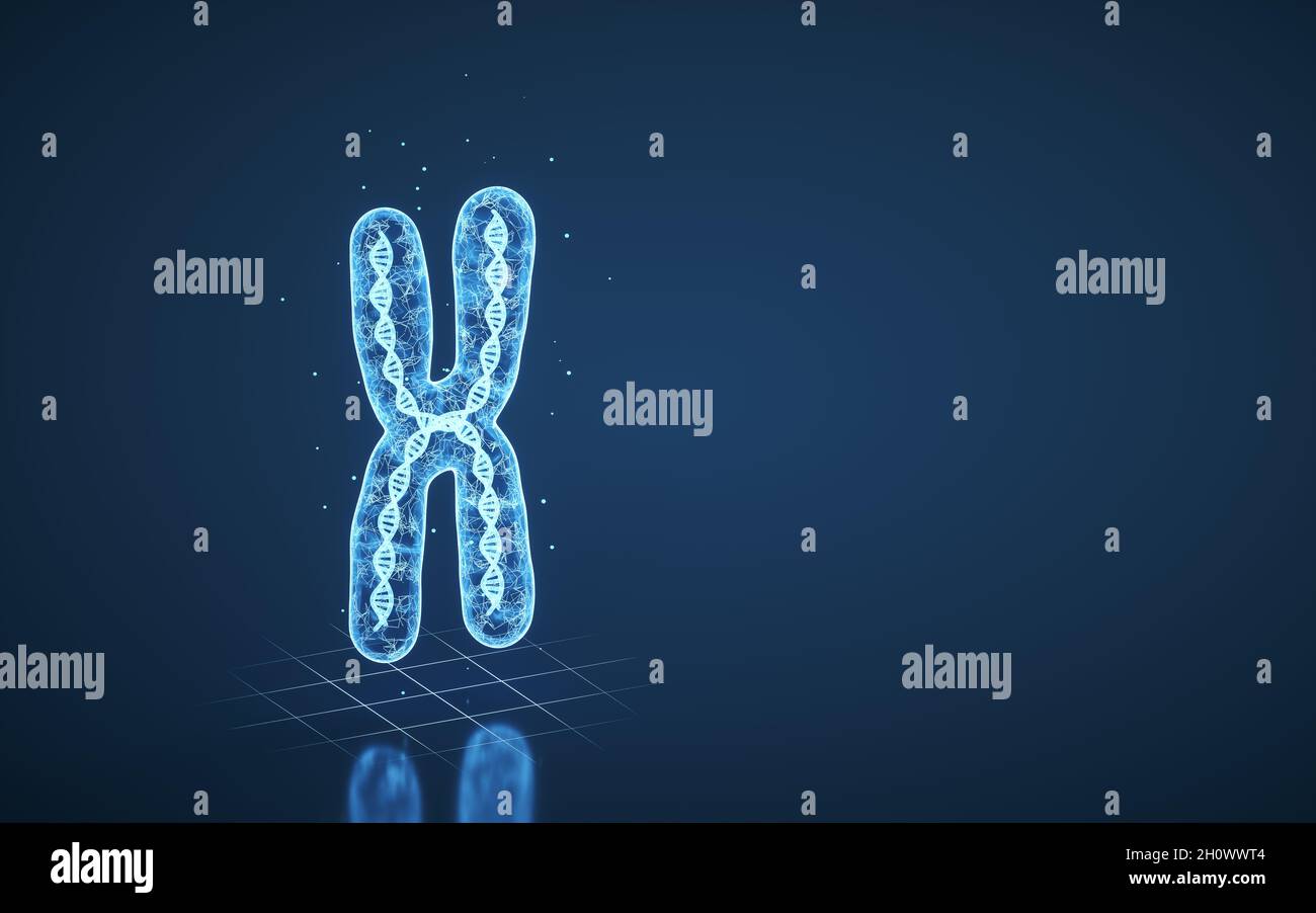 Chromosome with blue background, 3d rendering. Computer digital drawing ...