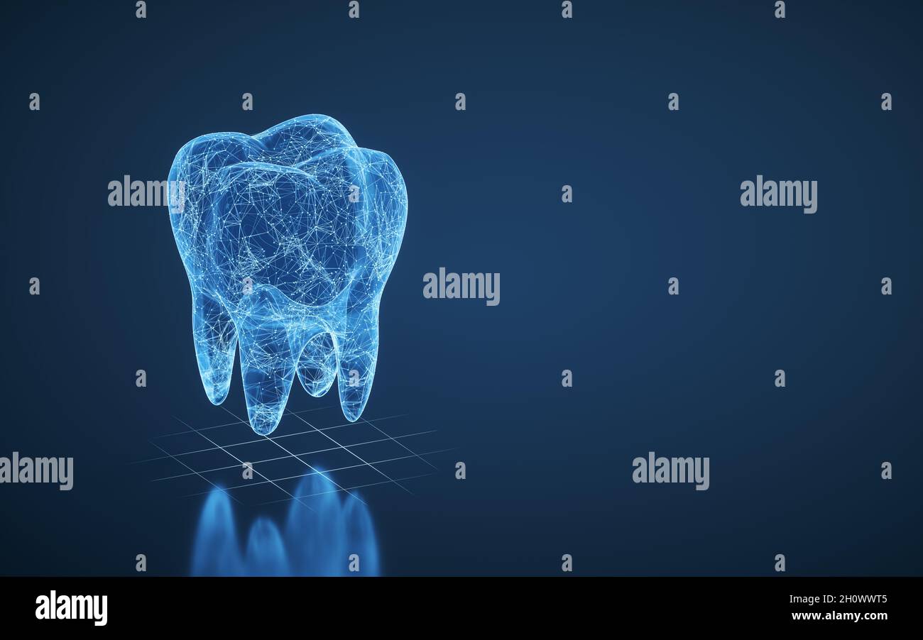 Tooth with blue background, 3d rendering. Computer digital drawing ...