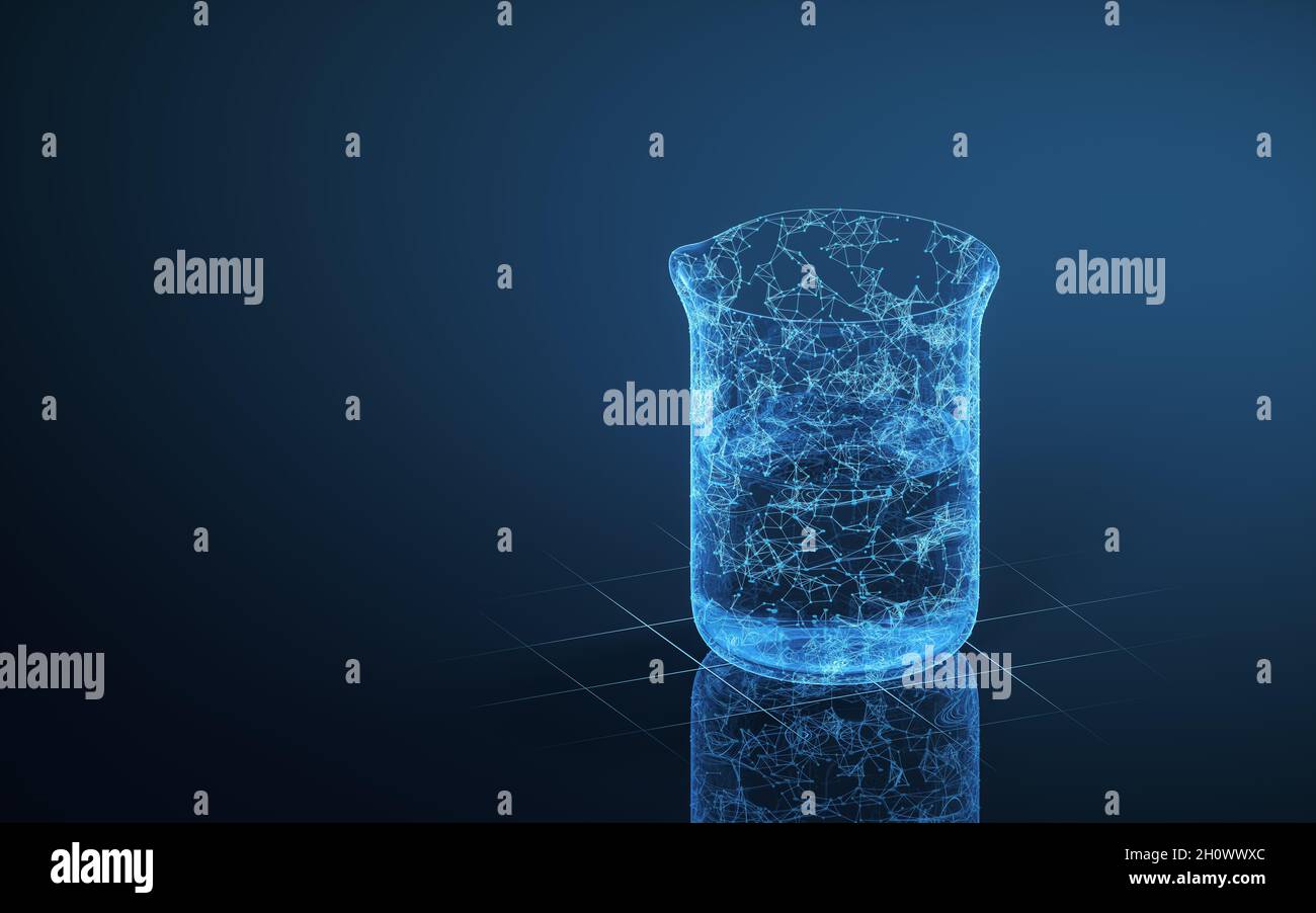 Beaker and blue luminous lines, 3d rendering. Computer digital drawing ...