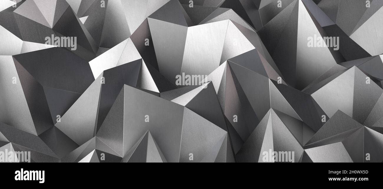 3D render of silver abstract geometric polygonal shapes background ...