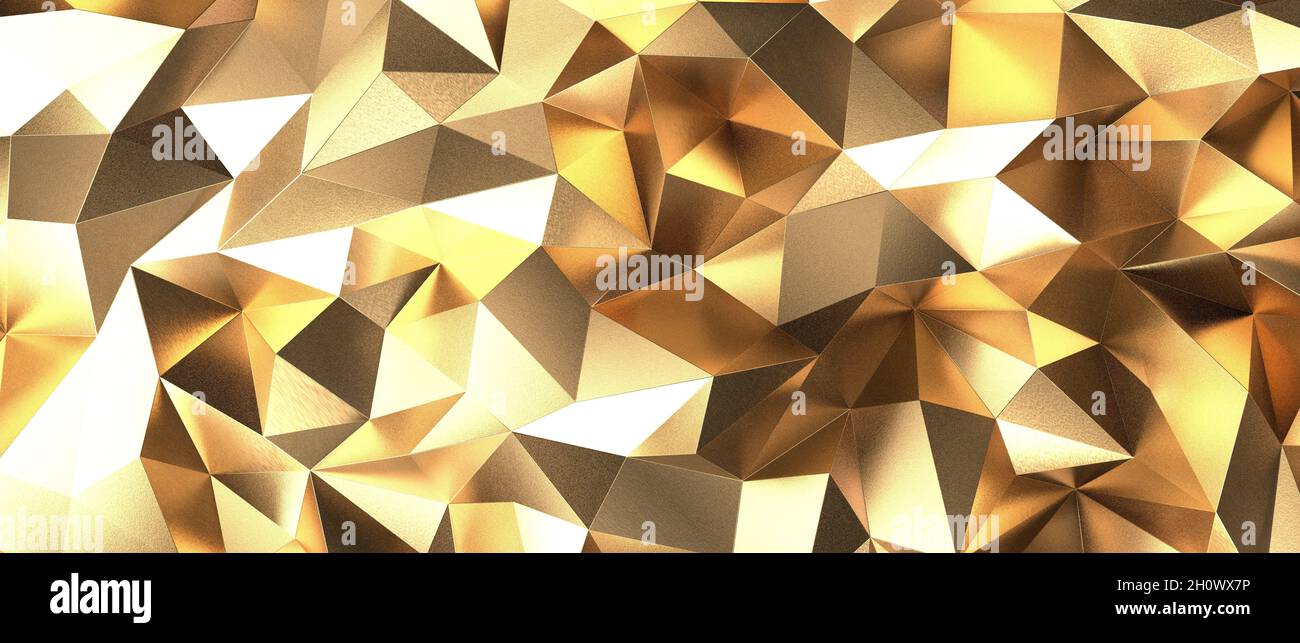 3D render of gold abstract geometric polygonal shapes background Stock ...