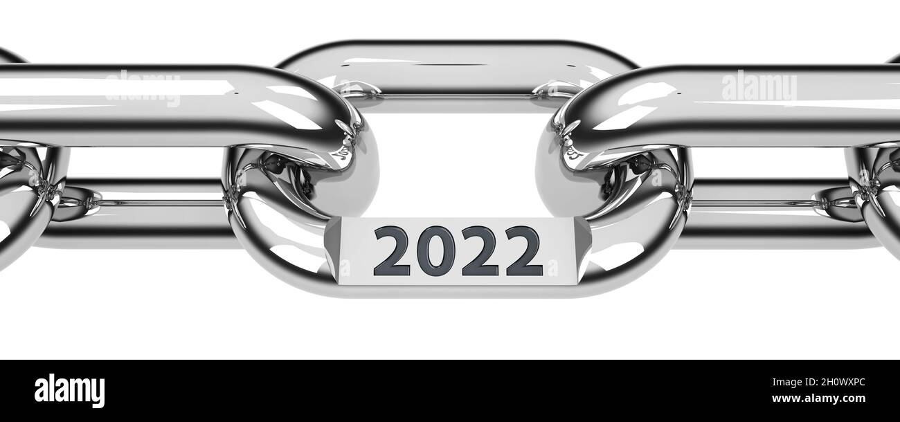 Chain with link with text - 2022 - represents the new year 2022, three-dimensional rendering, 3D ...