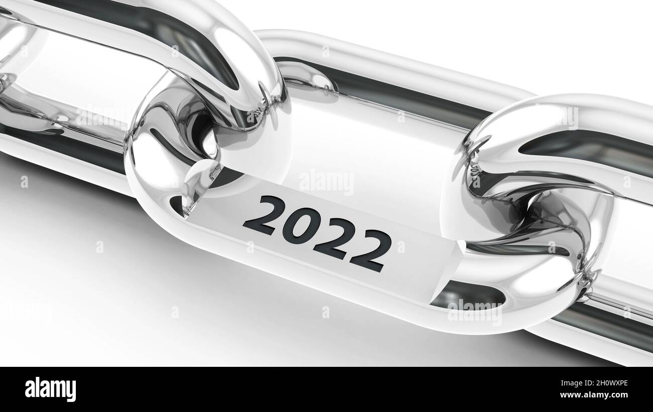 Chain with link with text - 2022 - represents the new year 2022, three ...