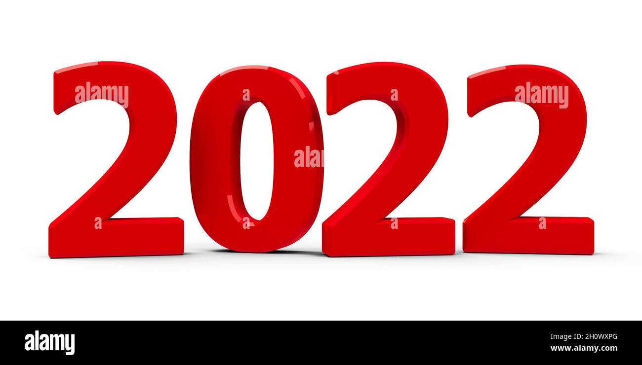 Red 2022 symbol, icon or button isolated on white background ...