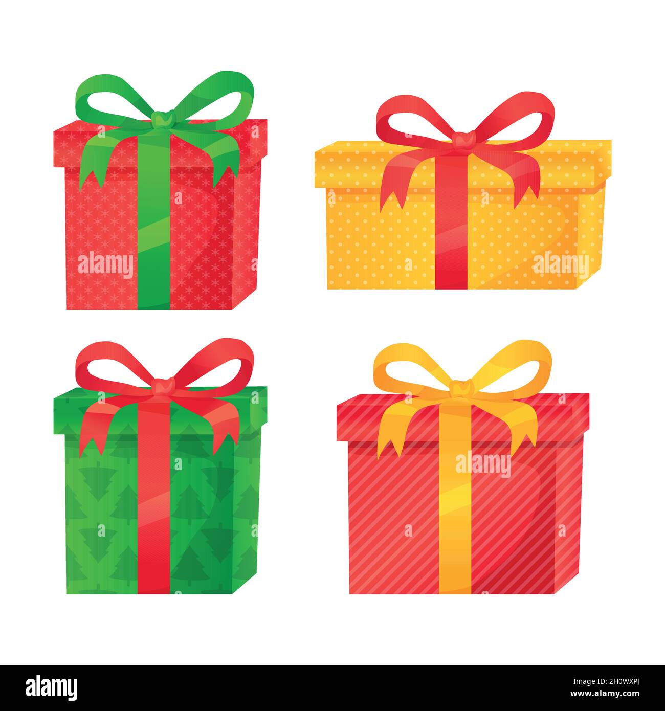 Christmas gift set with bows and ribbons in realistic cartoon style ...