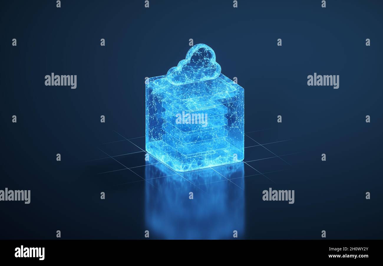 Cloud computing and cube with dark background, 3d rendering. Computer ...