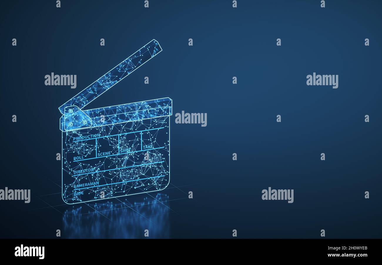 Clapper board with blue background, 3d rendering. Computer digital ...