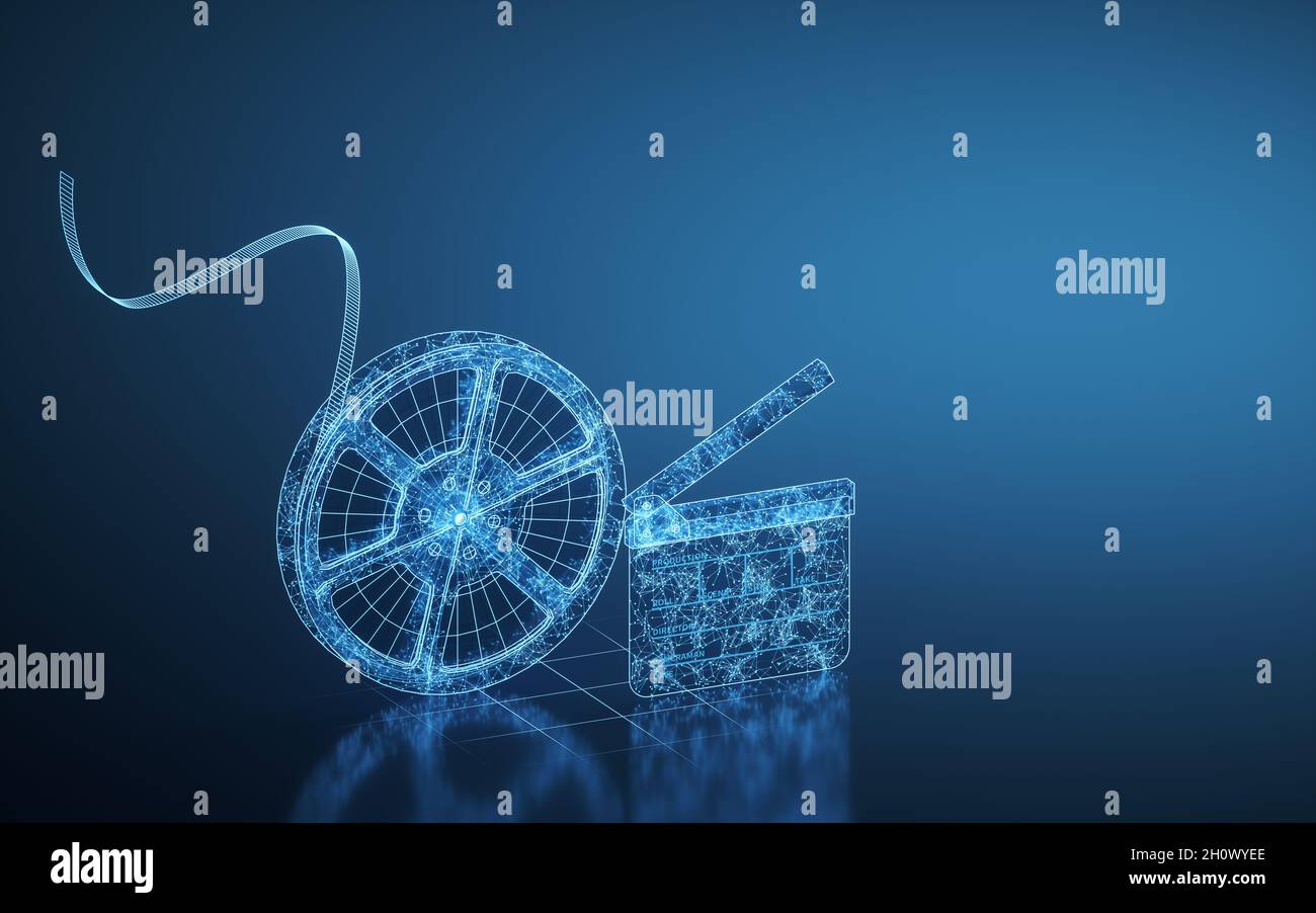 Clapper board with blue background, 3d rendering. Computer digital ...