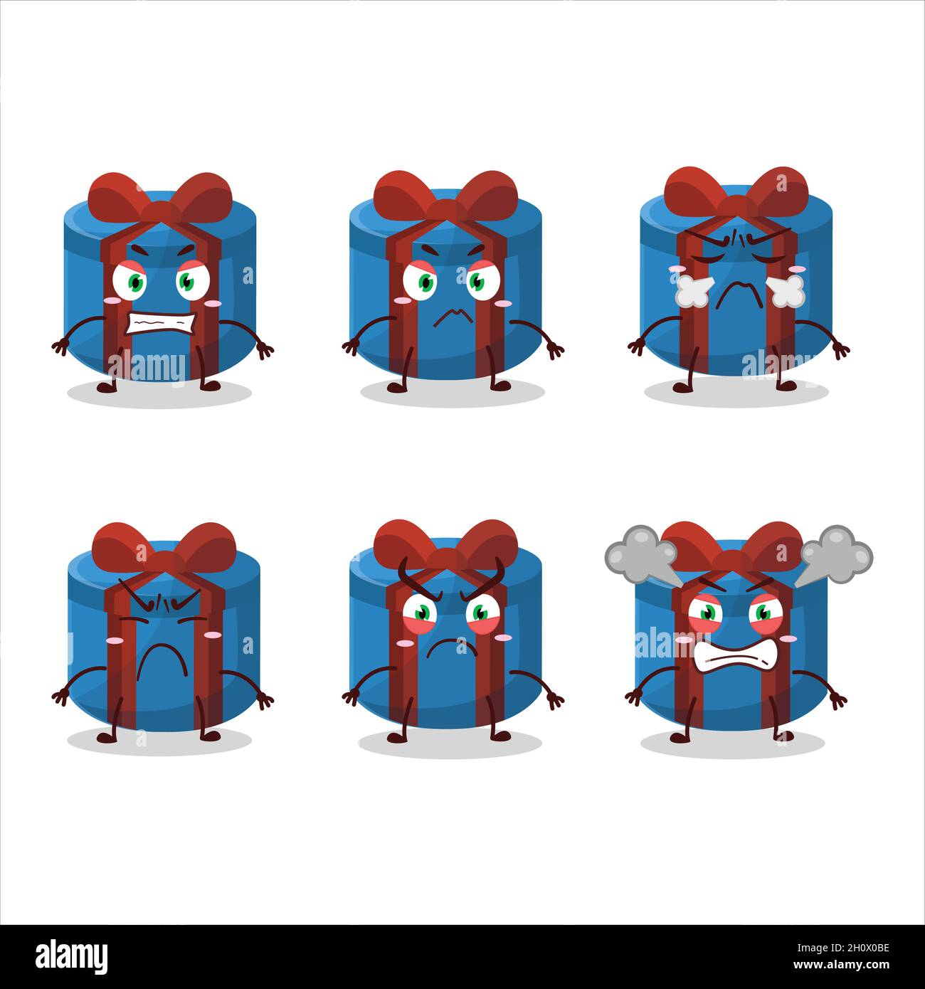 Blue round gift cartoon character with various angry expressions ...