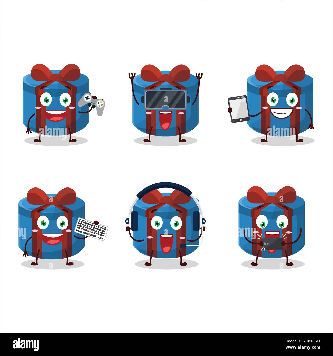 Blue round gift cartoon character are playing games with various cute ...