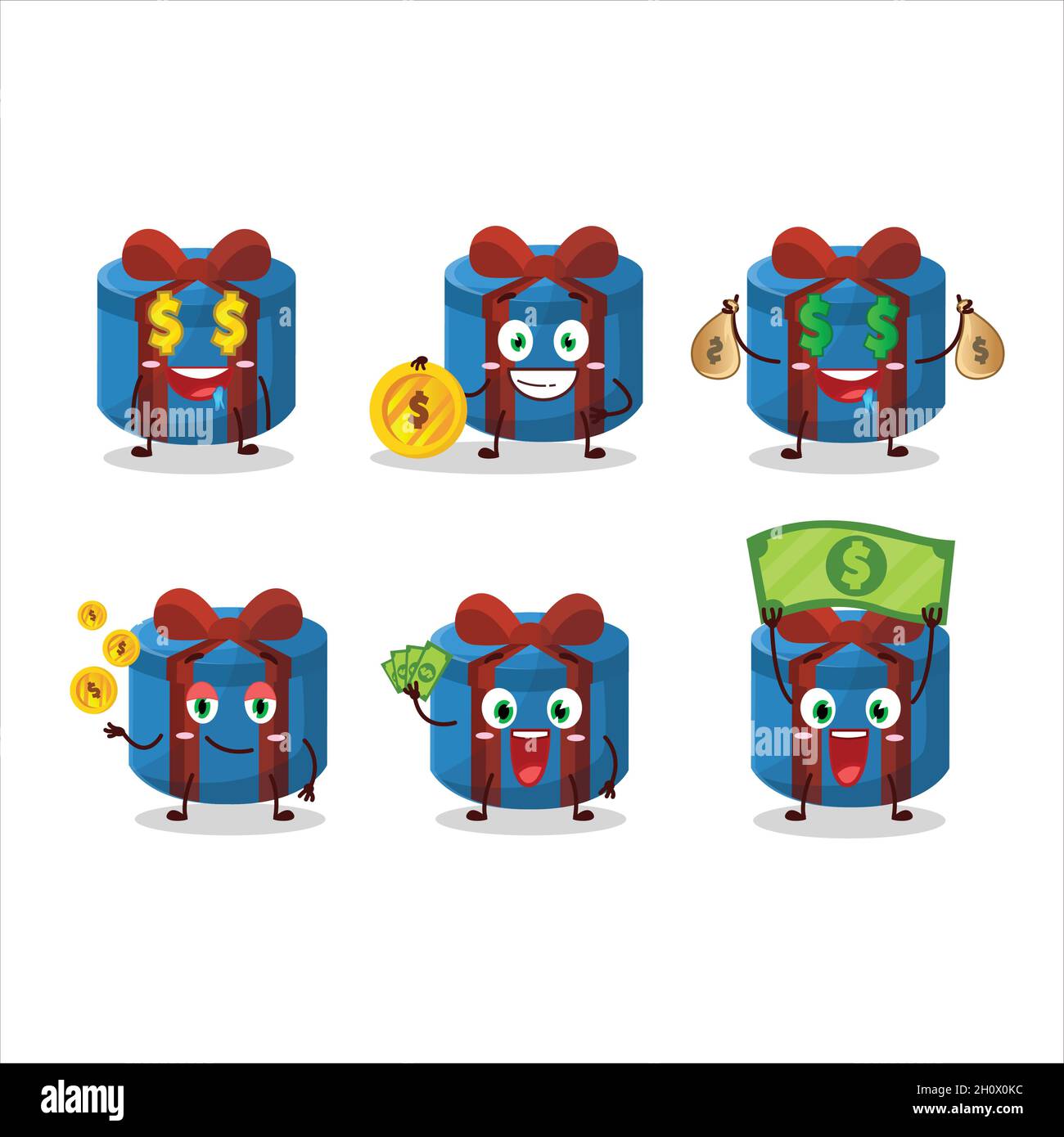 Blue round gift cartoon character with cute emoticon bring money ...