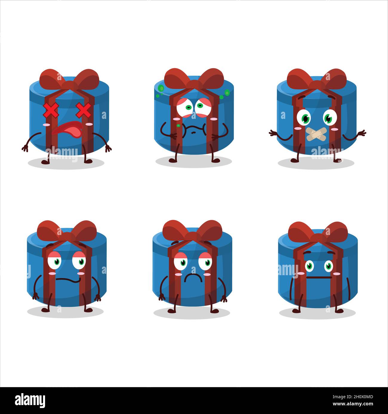 Blue round gift cartoon character with nope expression. Vector ...