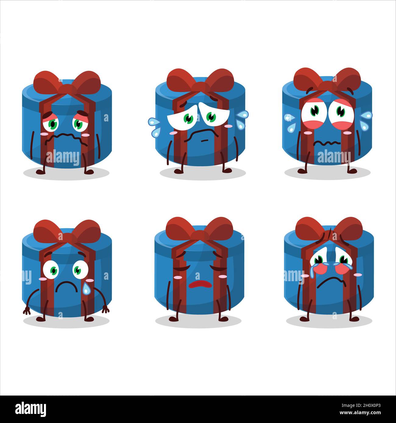 Blue round gift cartoon character with sad expression. Vector ...