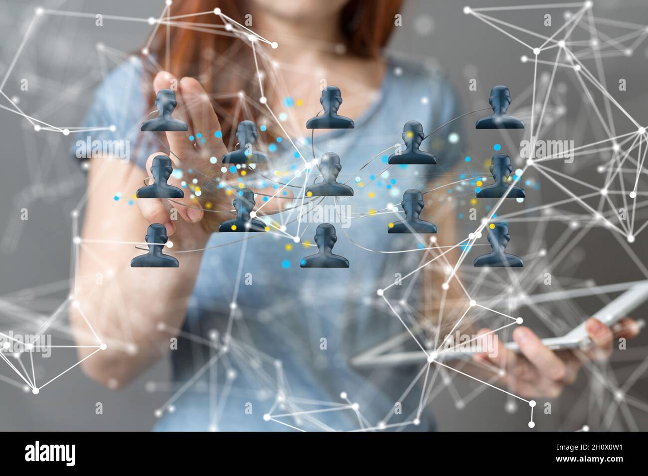 Person presenting the virtual projection of digital conference teamwork ...