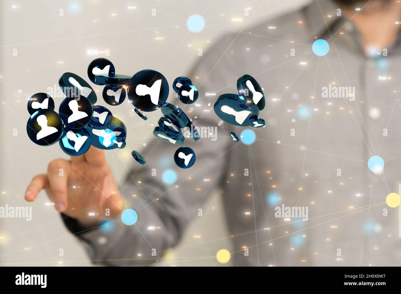 Person presenting the virtual projection of digital conference teamwork ...