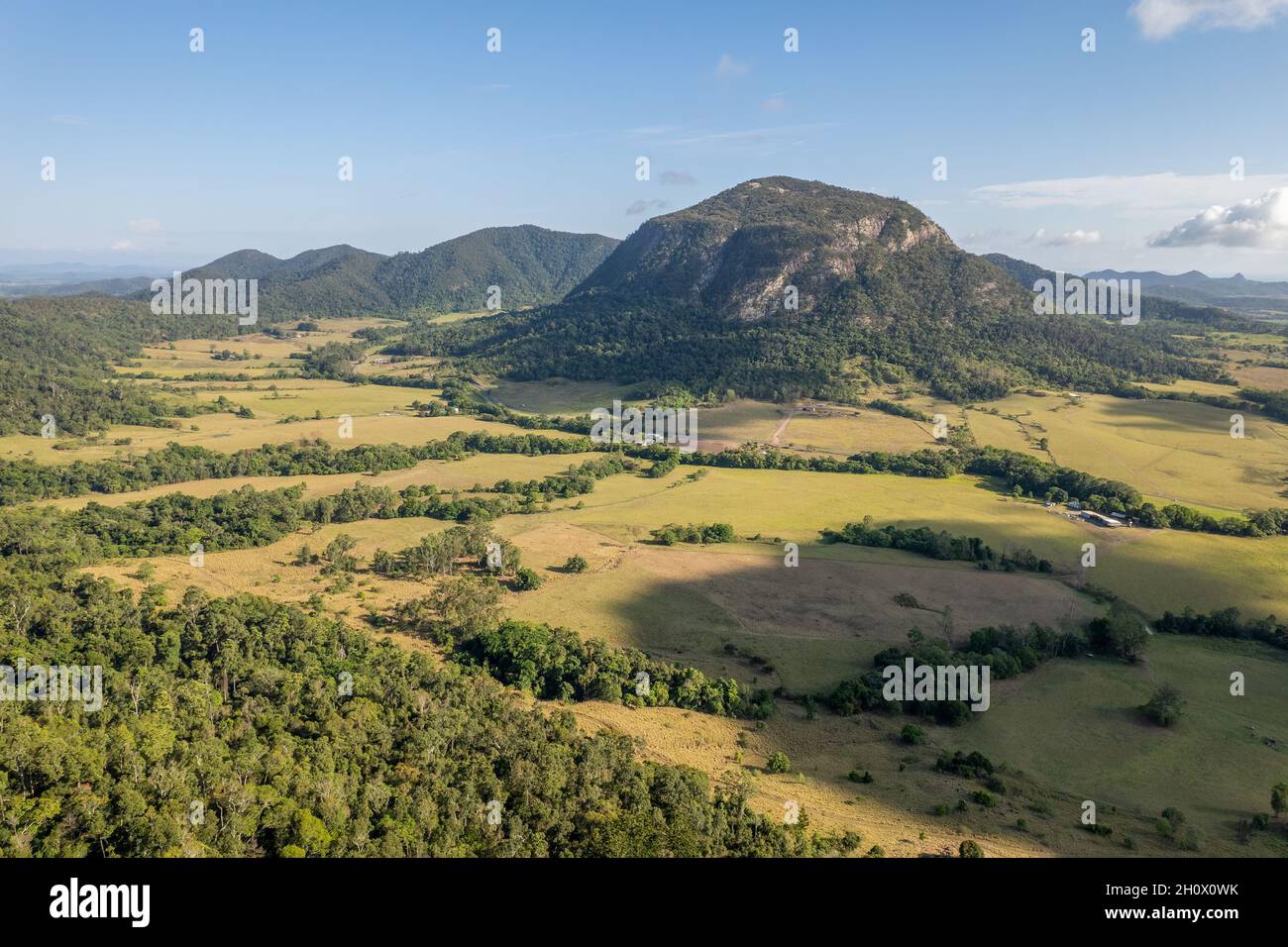 Drone aerial of a volcanic core as part of a mountain range in ...