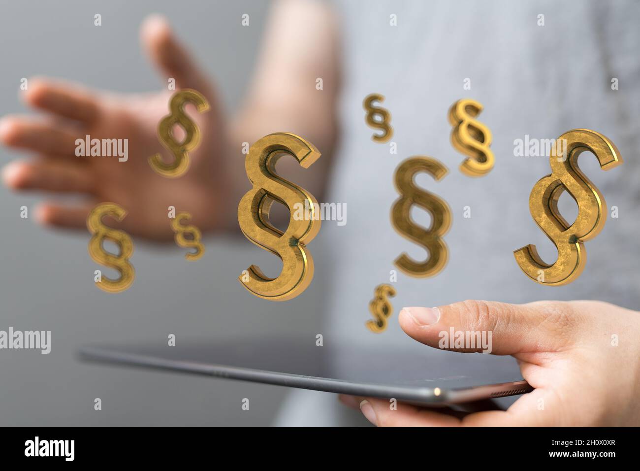 Person presenting the 3D render of paragraph section signs - law and ...