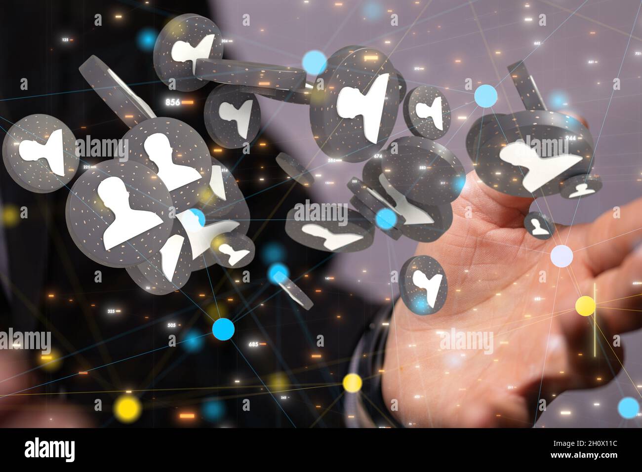 Person presenting the virtual projection of digital conference teamwork ...