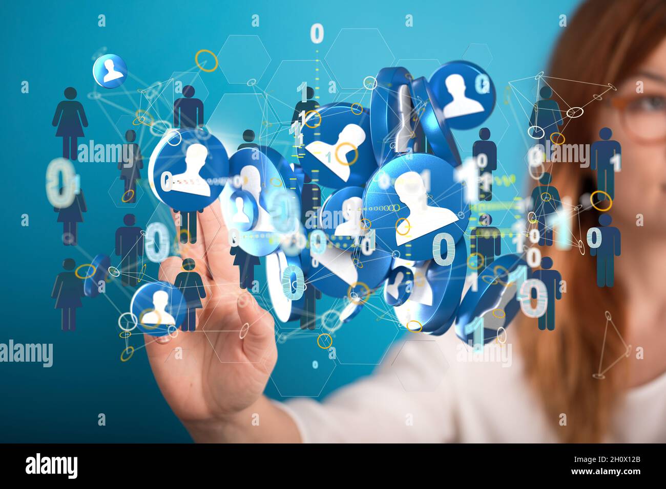 Person presenting the virtual projection of digital conference ...