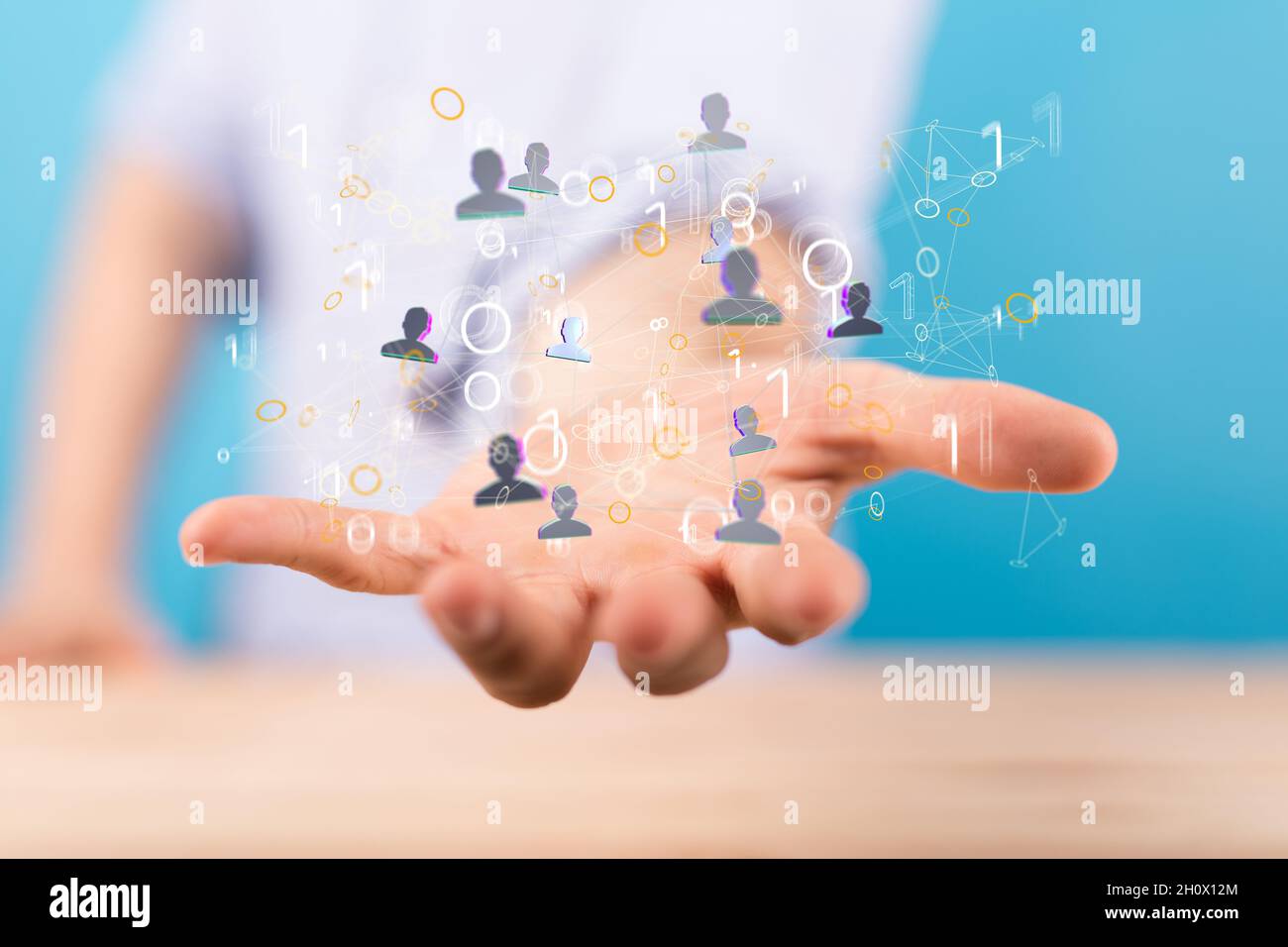 Person presenting the virtual projection of digital conference ...