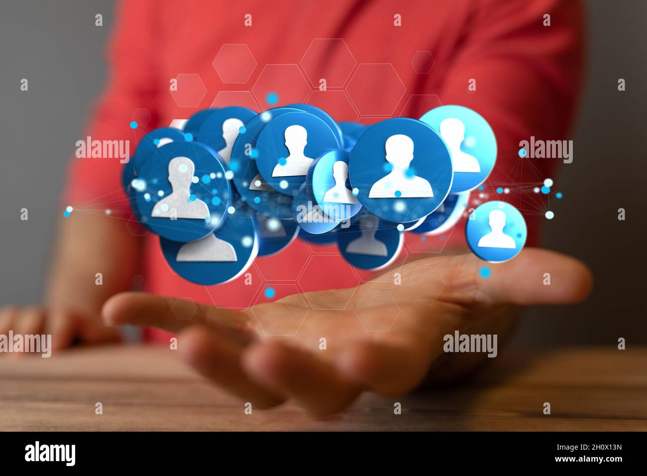 Person presenting the virtual projection of digital conference teamwork ...