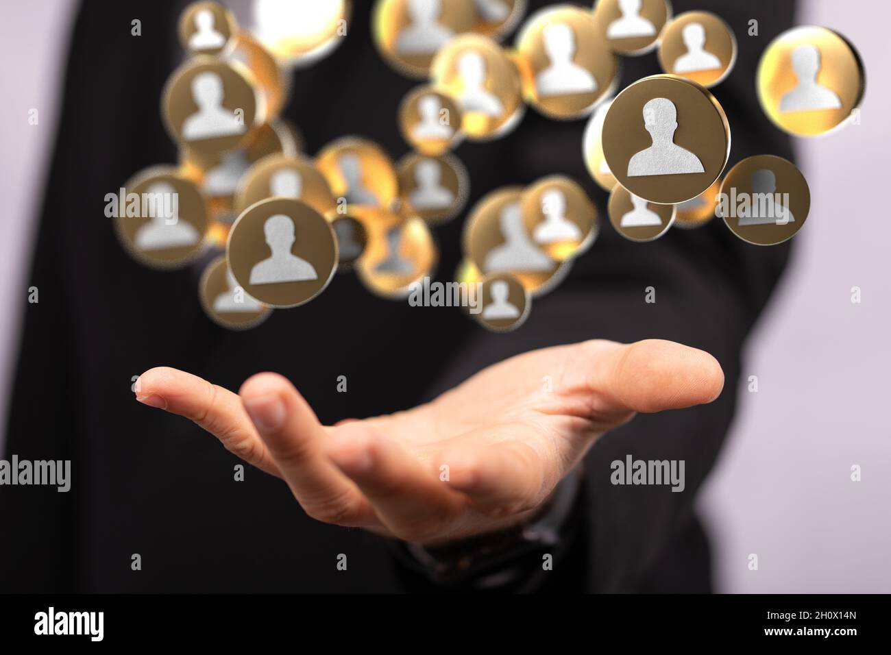 Person presenting the virtual projection of digital conference teamwork ...