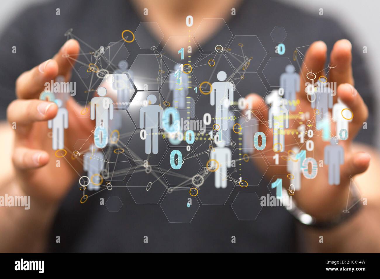 Person presenting the virtual projection of digital conference ...