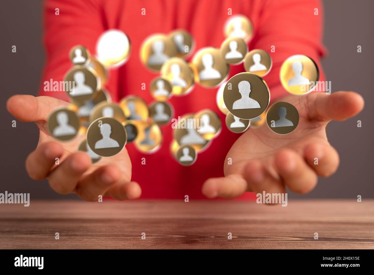 Person presenting the virtual projection of digital conference teamwork ...