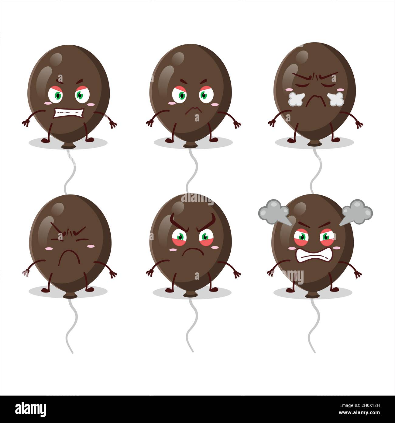 Brown balloons cartoon character with various angry expressions. Vector ...