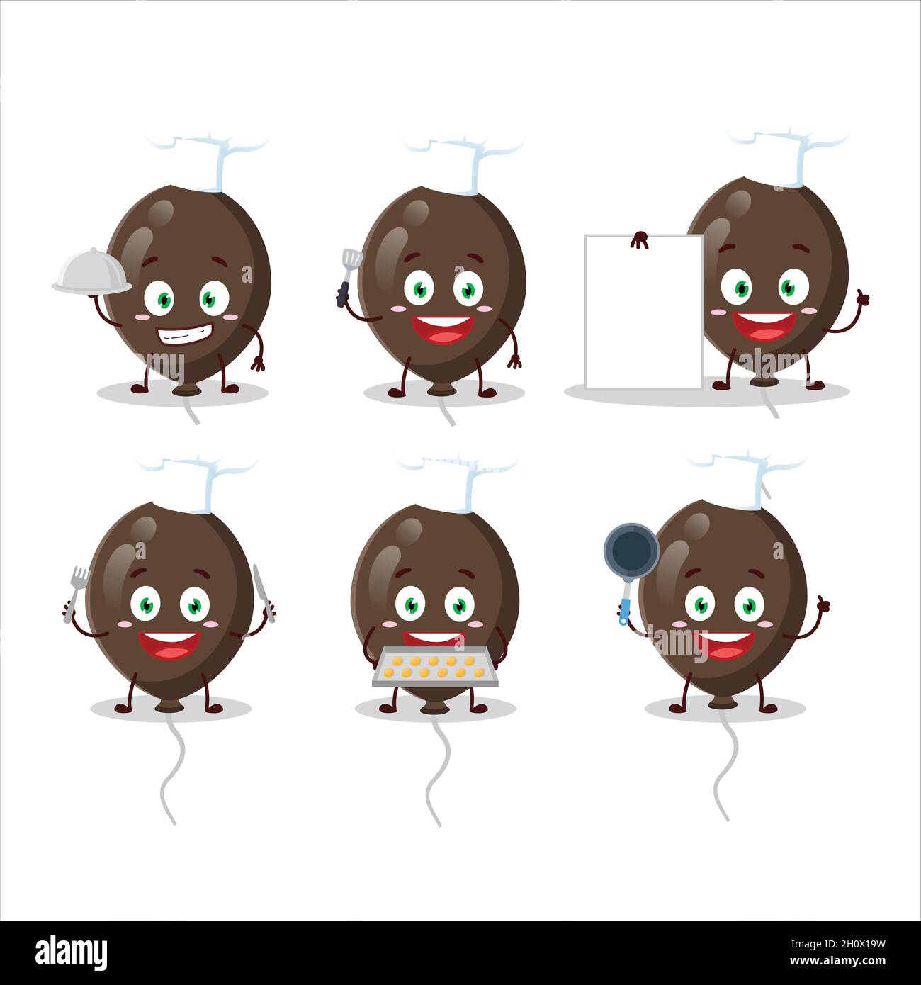 Cartoon character of brown balloons with various chef emoticons. Vector ...