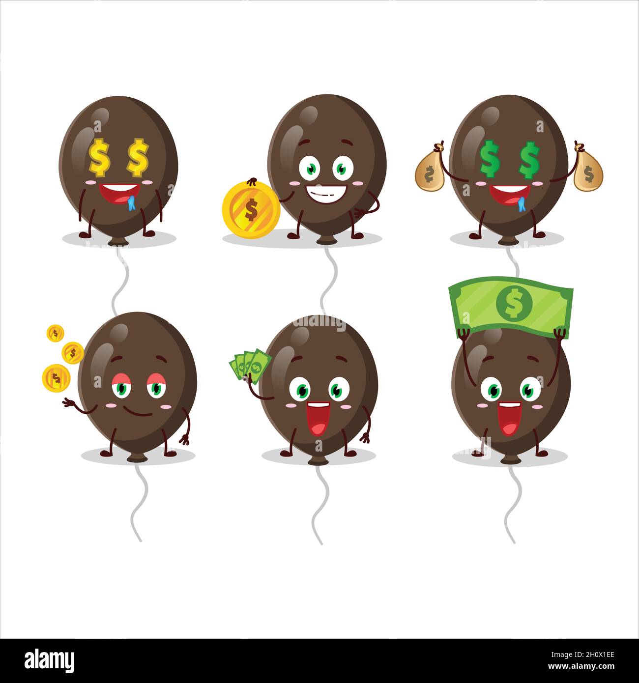 Brown balloons cartoon character with cute emoticon bring money. Vector ...