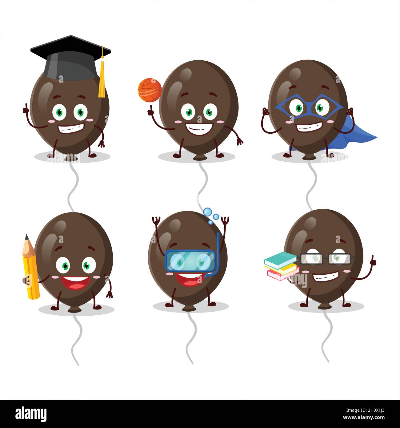 School student of brown balloons cartoon character with various ...