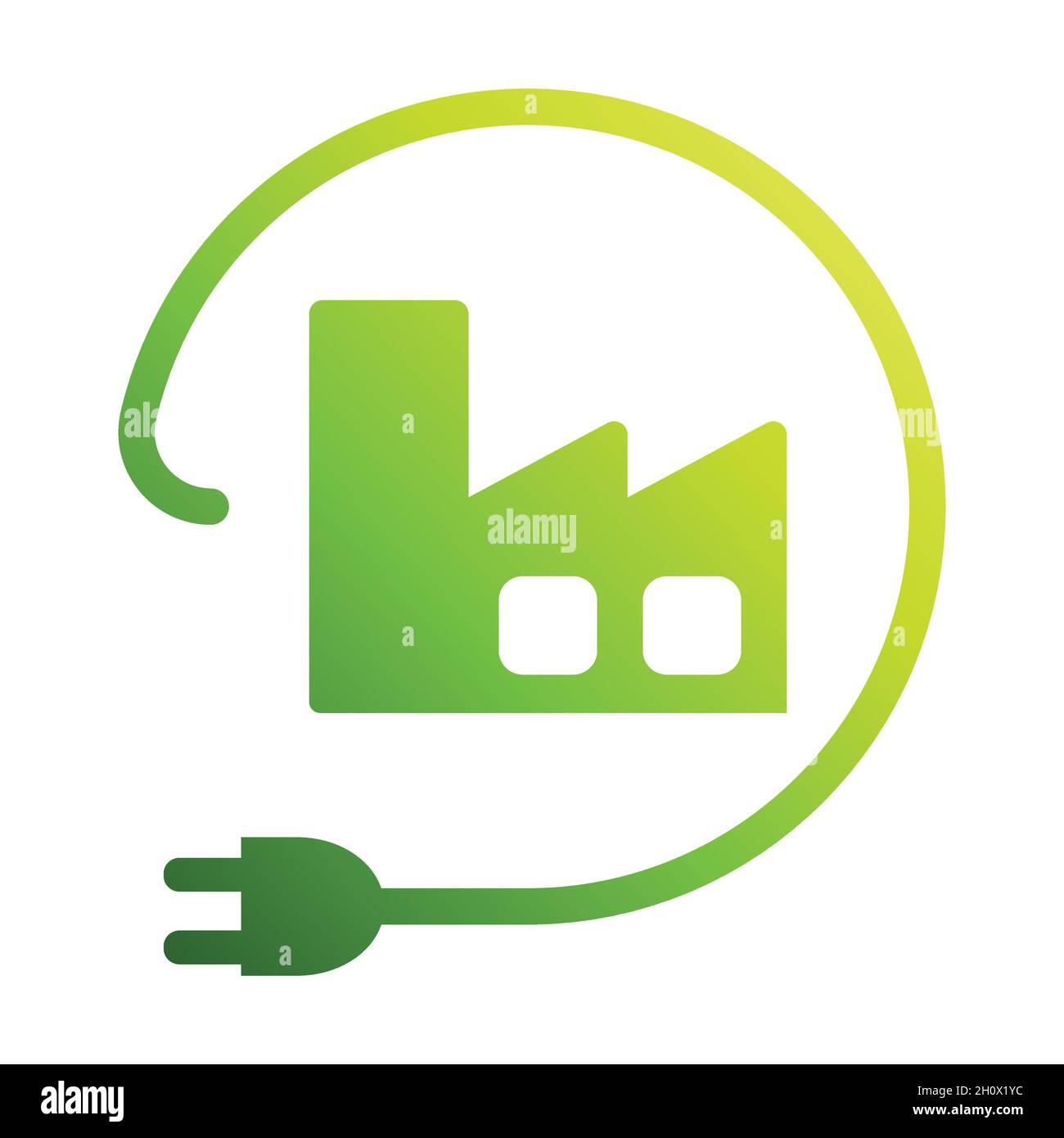 Eco factory industry energy icon vector. Green gear with electric plug ...
