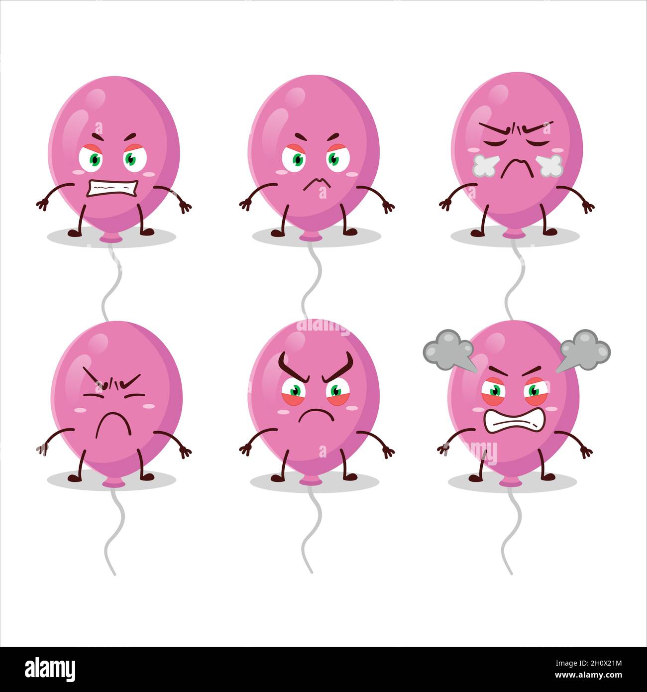 Pink balloons cartoon character with various angry expressions. Vector ...