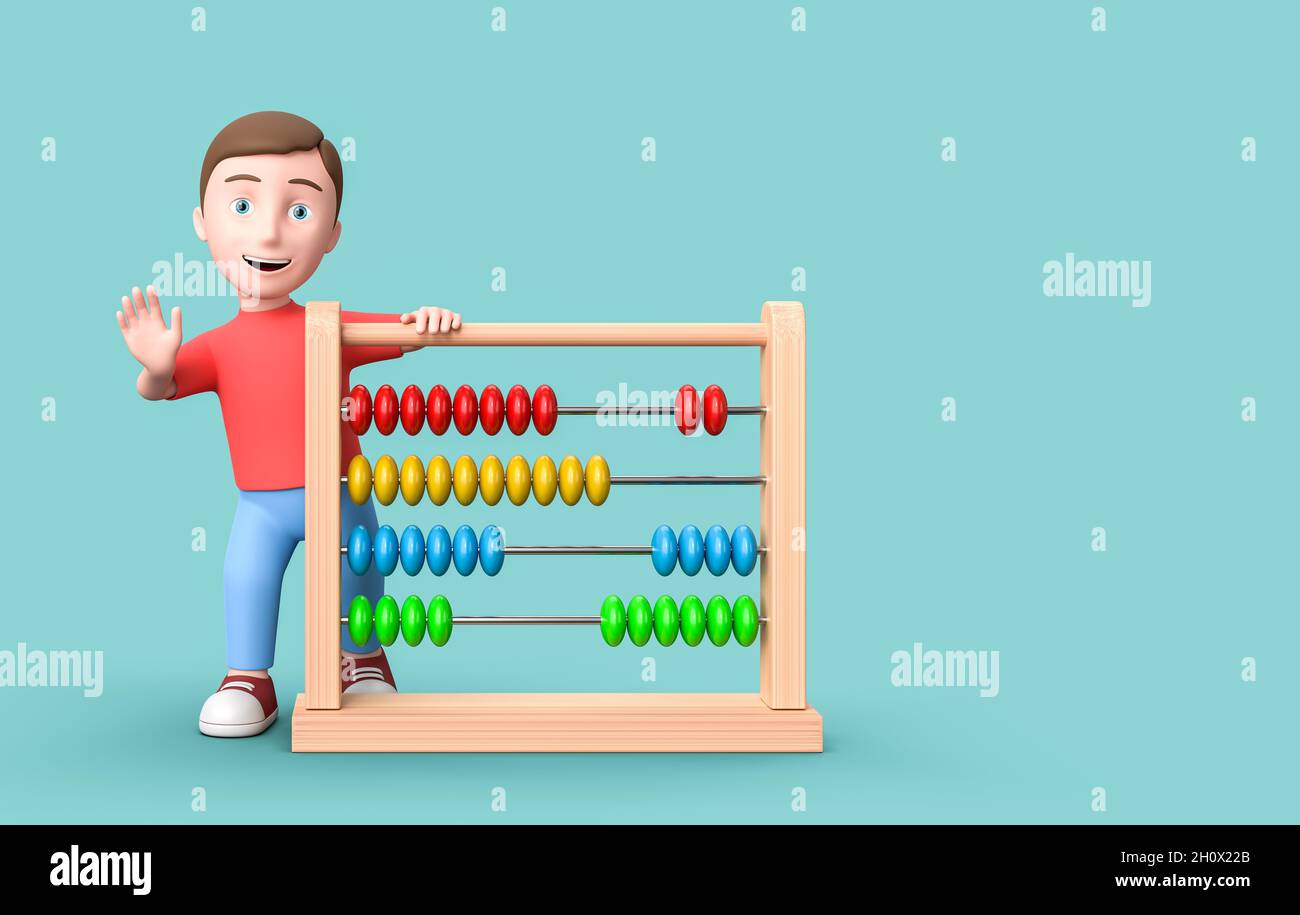 Young 3D Cartoon Character with Abacus on Blue Background with Copy ...