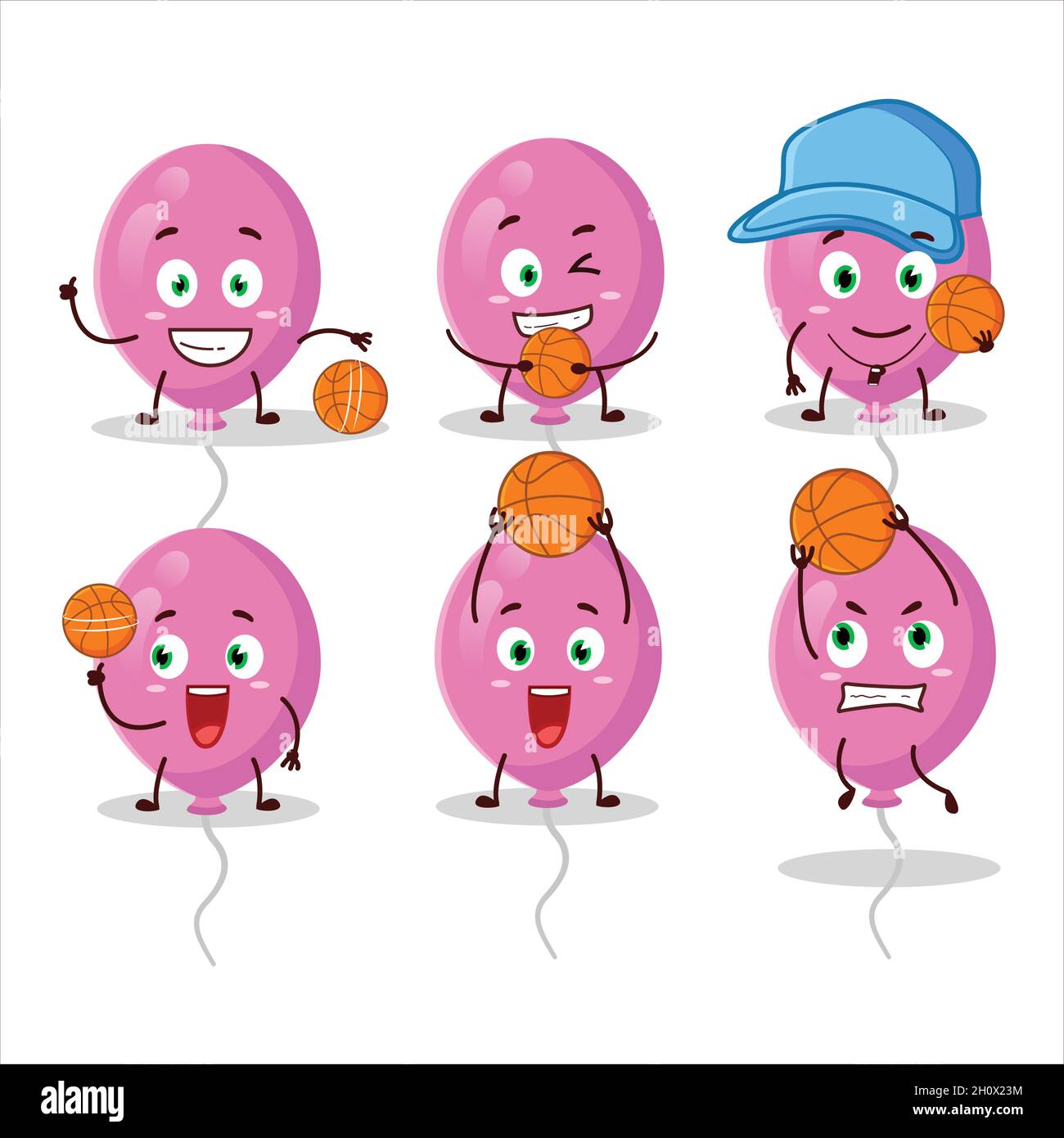 Talented pink balloons cartoon character as a basketball athlete ...