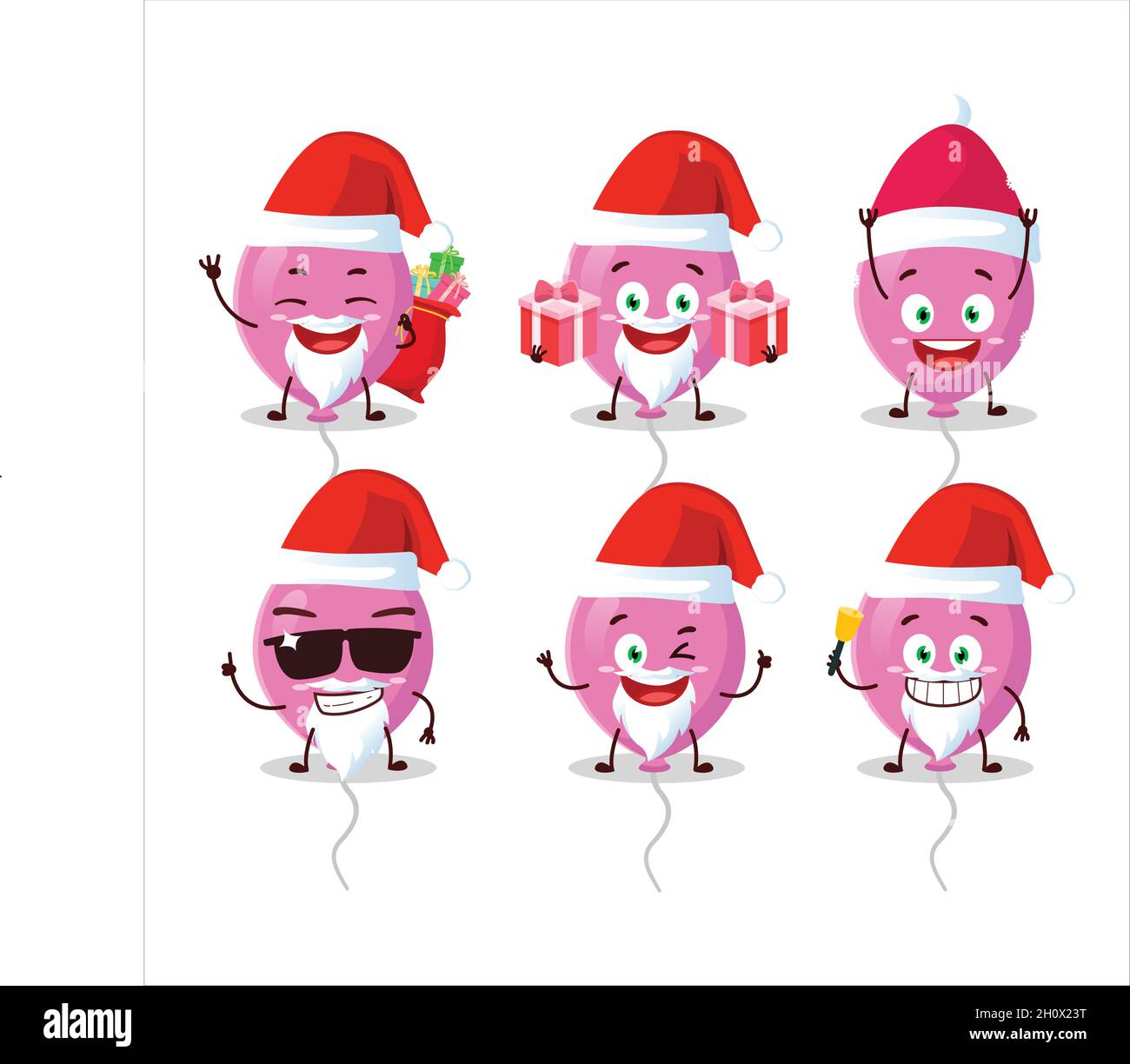 Santa Claus emoticons with pink balloons cartoon character. Vector ...