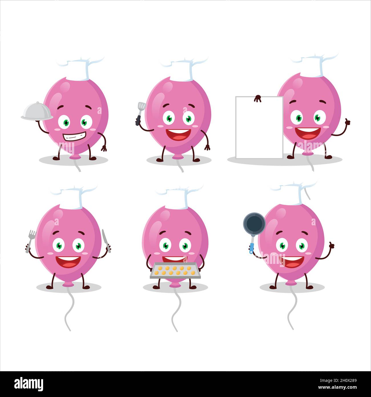 Cartoon character of pink balloons with various chef emoticons. Vector ...