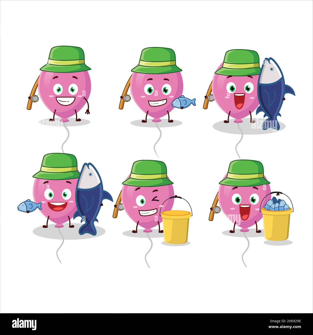 A fisherman pink balloons cartoon picture catch a big fish. Vector ...
