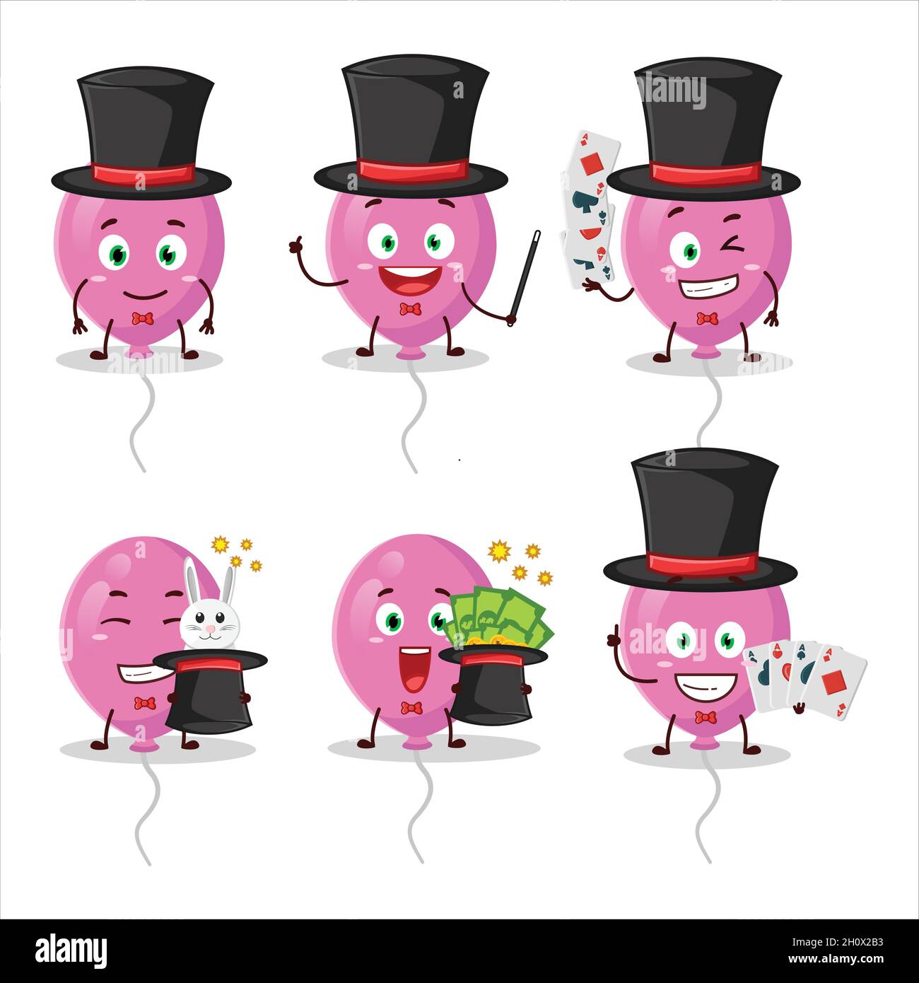 A pink balloons Magician cartoon character perform on a stage. Vector ...