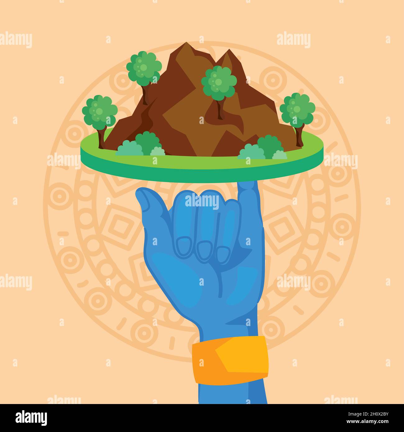 hand lord krishna lifting mountain Stock Vector Image & Art - Alamy