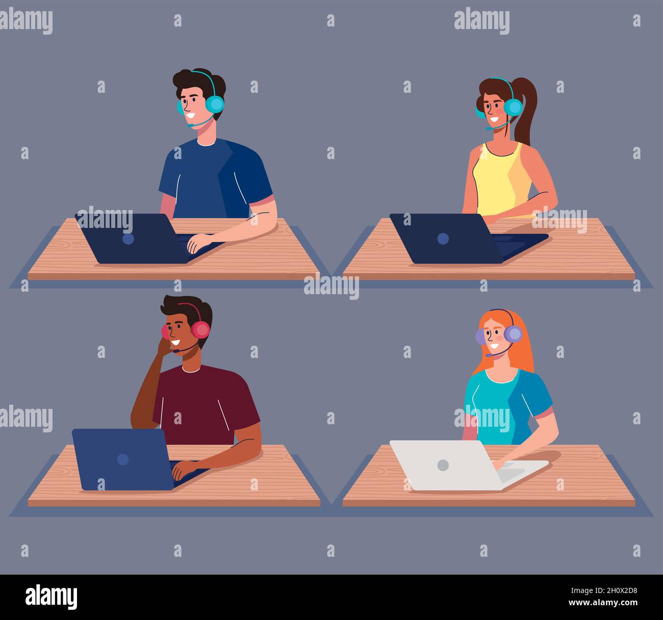 customer service four workers Stock Vector Image & Art - Alamy