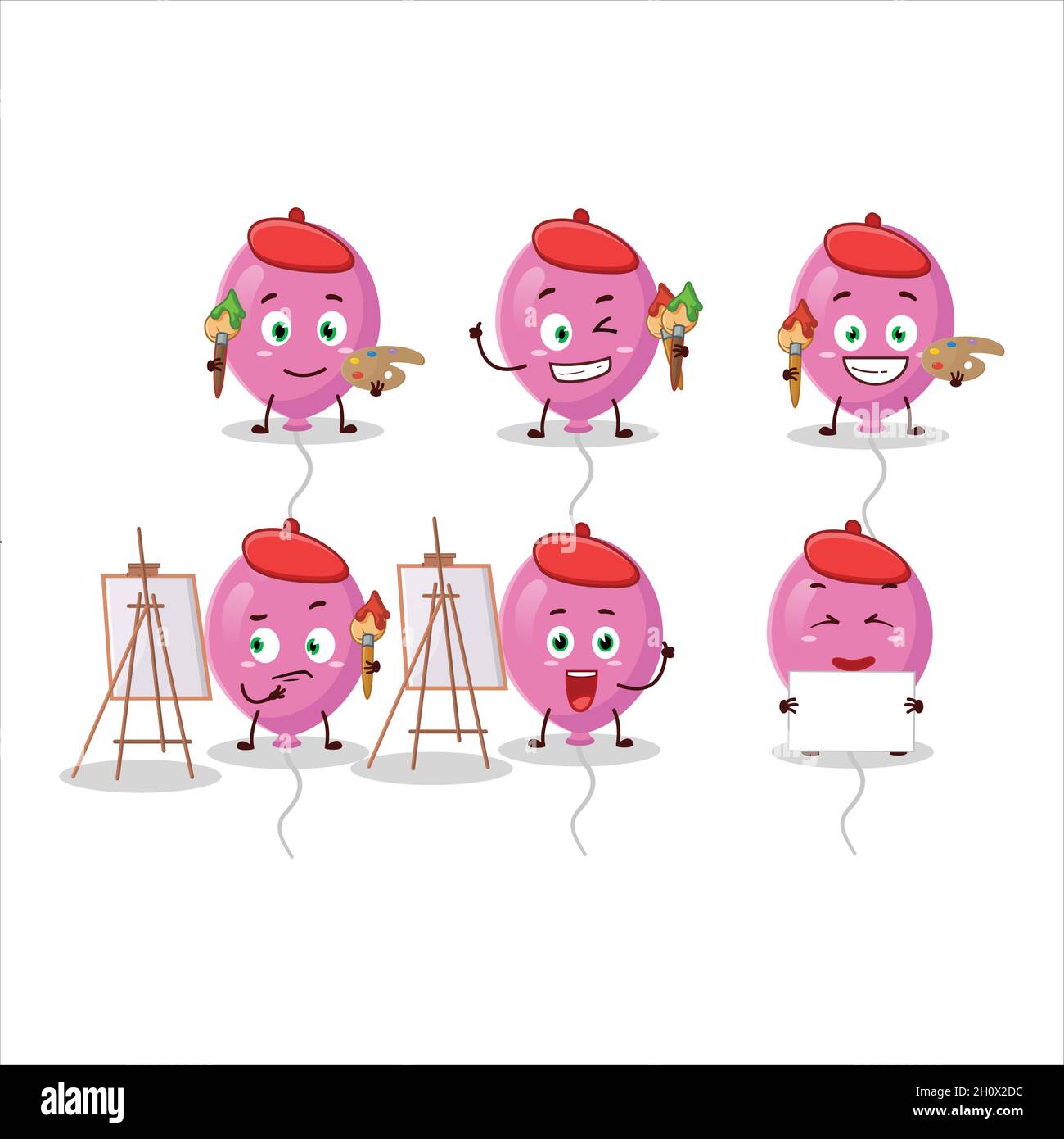 Artistic Artist of pink balloons cartoon character painting with a ...